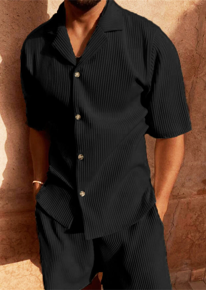 Navando | Heren set met short en gestreept shirt met korte mouwen